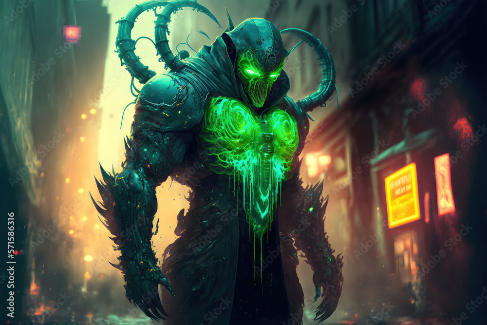 Tech demon made of slime with a giant armor made of ectoplasm on the ...