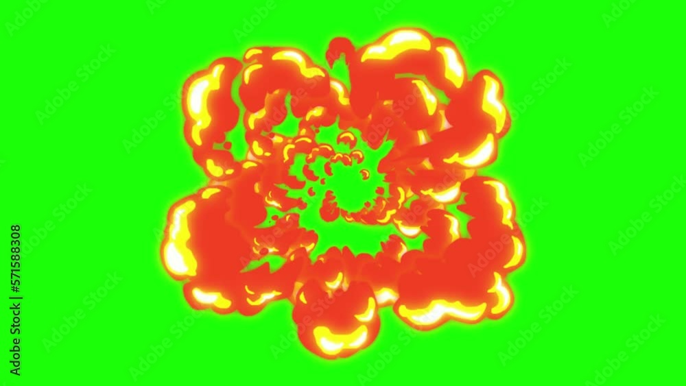 animated footage of fire, fire explosion, flames, with green screen ...