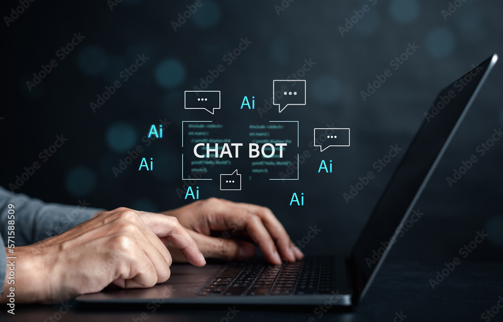 Chat bot intelligence Ai. Businessman using chat in computer Chat with ... Chat bot intelligence Ai. Businessman using chat in computer Chat with ...