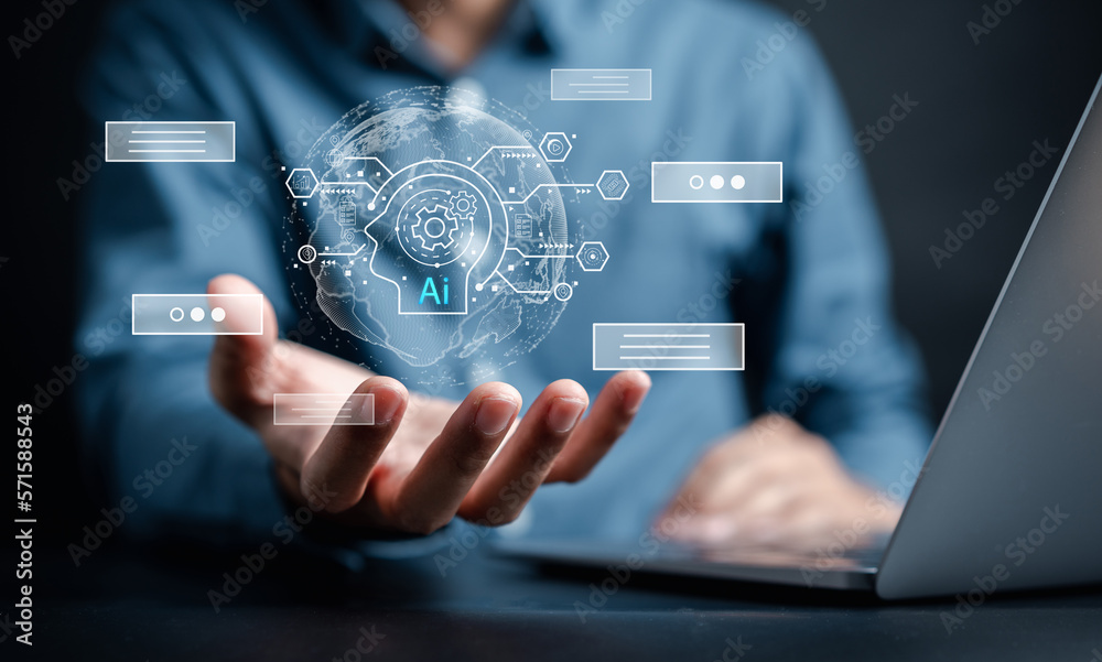 Chat bot intelligence Ai. Businessman using chat in smartphone Chat ...