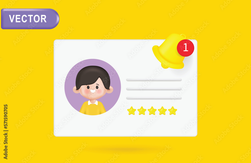 3d cartoon cute businessman character profile.Identity document for ...