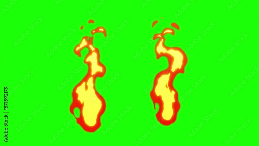 animated footage of fire, fire explosion, flames, with green screen ...
