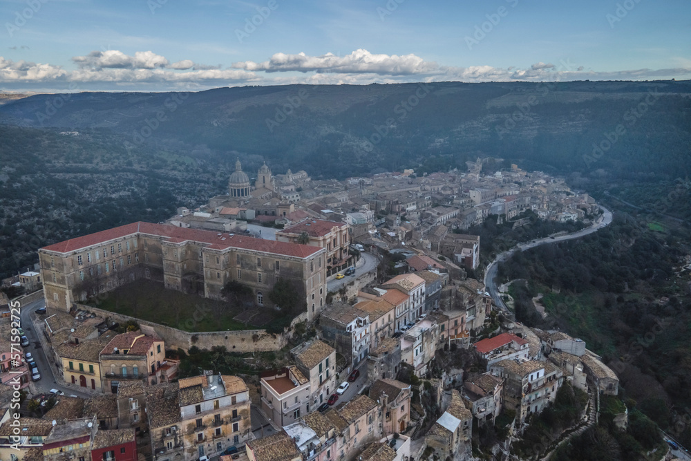 Aerial view of Dottor Solarino Palace and Saint George cathedral in ...