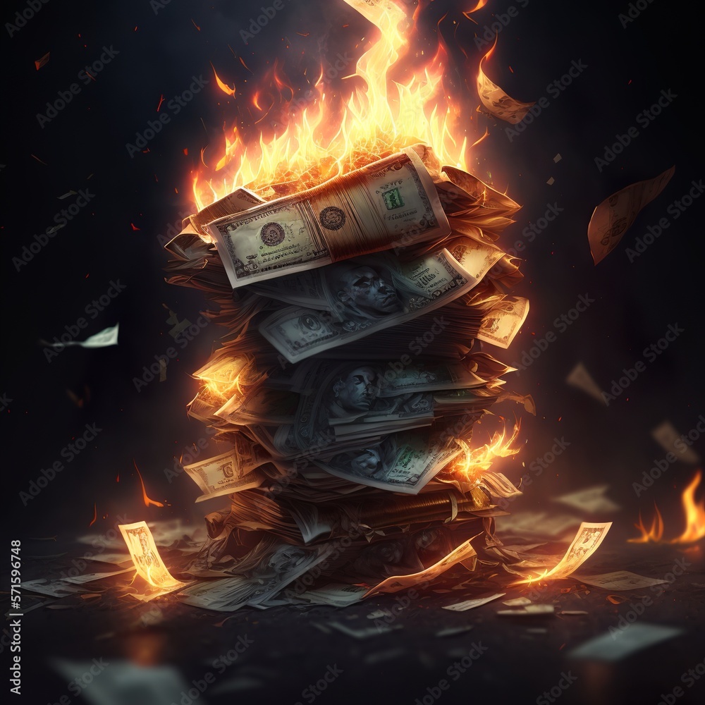 pile of burning money,fantasy light business conception hot lost lose ...