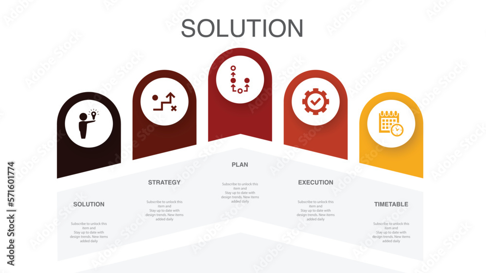 Solution, strategy, plan, execution, timetable, icons Infographic ...