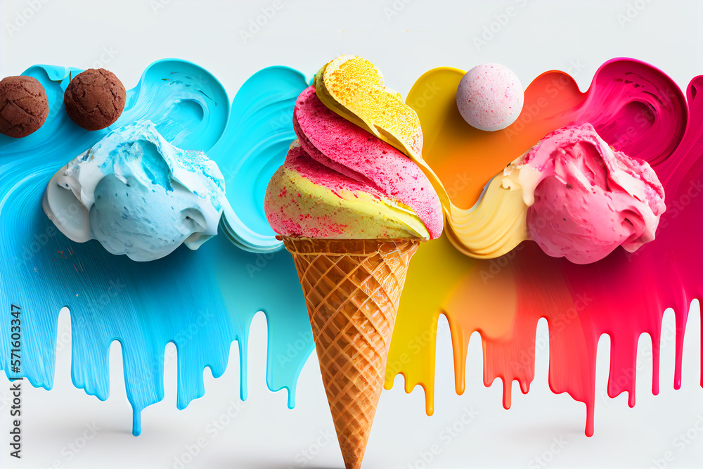 Ice cream poster for menu restaurant or cafe menu. Ice creams in waffle ...