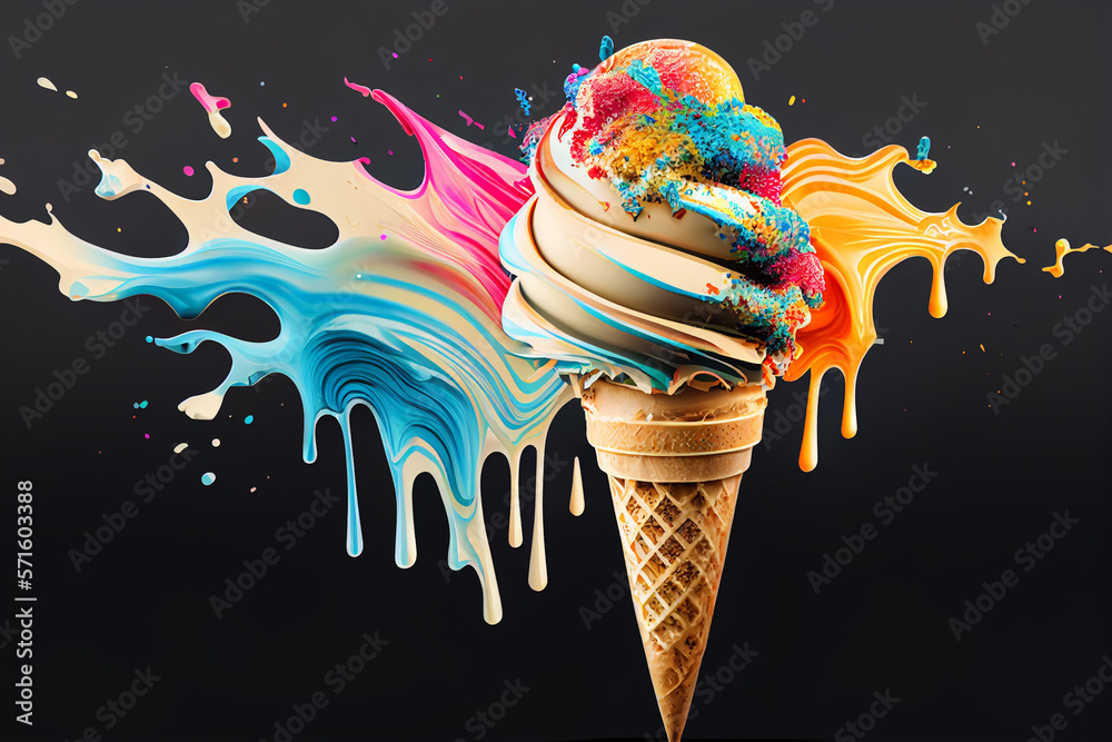 Ice cream poster for menu restaurant or cafe menu. Ice creams in waffle ...