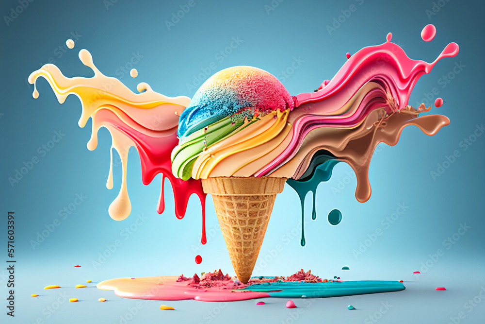 Ice cream poster for menu restaurant or cafe menu. Ice creams in waffle ...