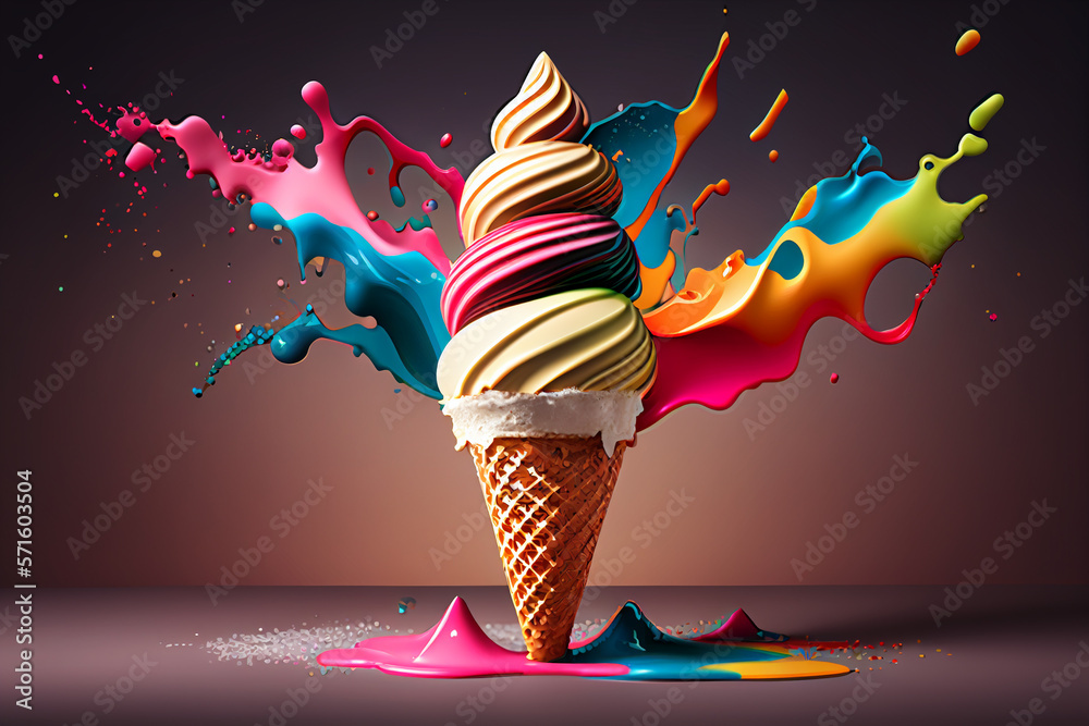 Ice cream poster for menu restaurant or cafe menu. Ice creams in waffle ...