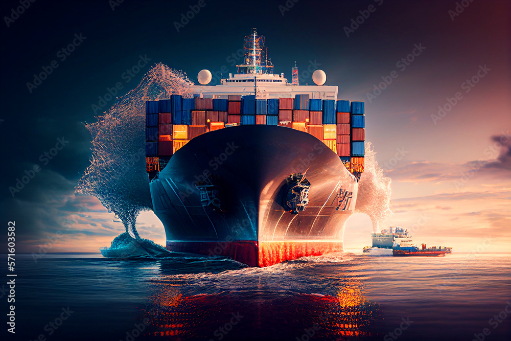 Container vessel by Mediterranean Shipping. Container Ship with ...