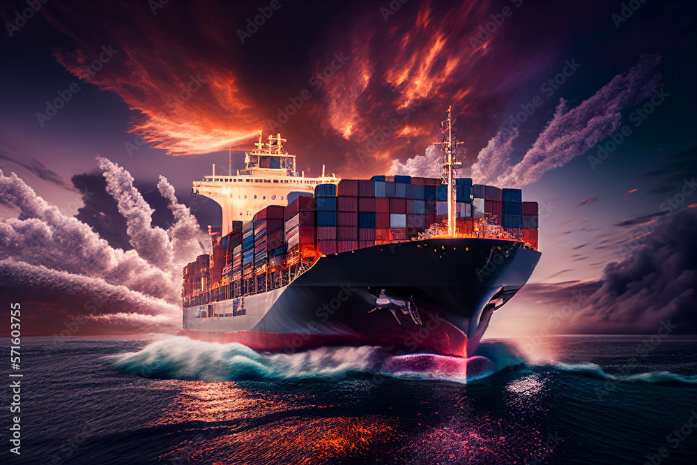 Container vessel by Mediterranean Shipping. Container Ship with ...