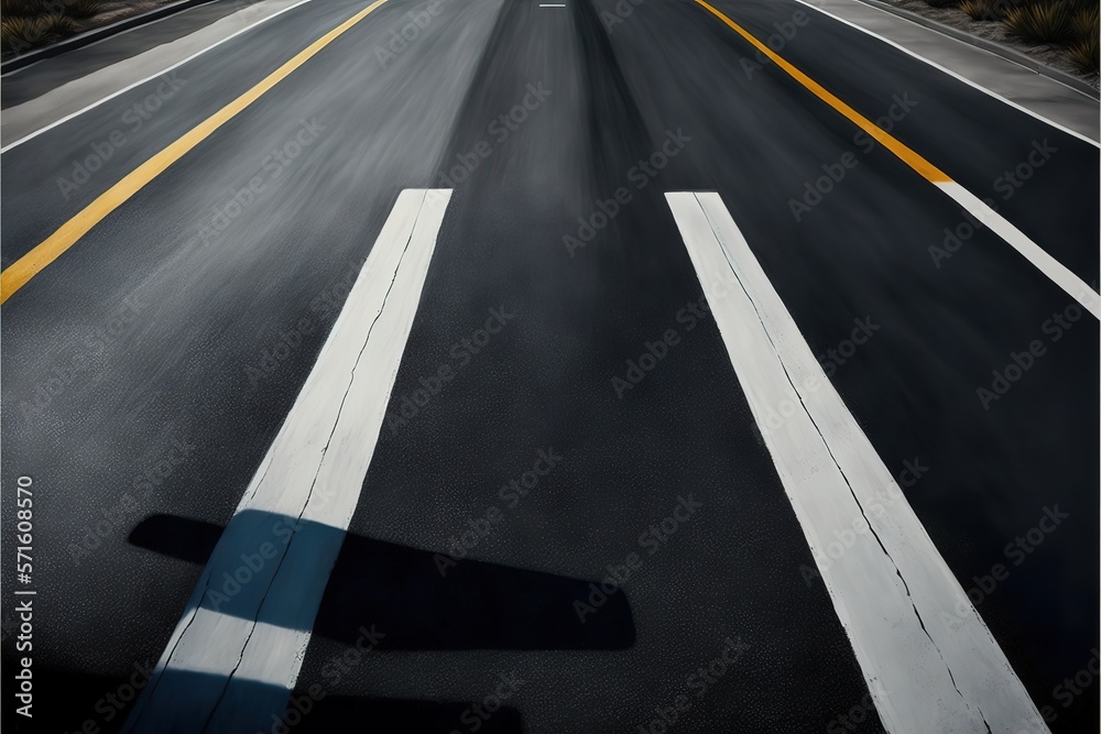 Empty highway black asphalt road and white dividing lines, Crosswalk on ...