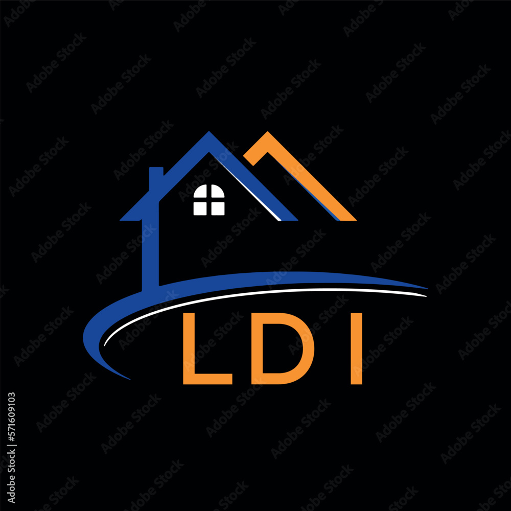 LDI house logo, letter logo. LDI blue image on black background and ...