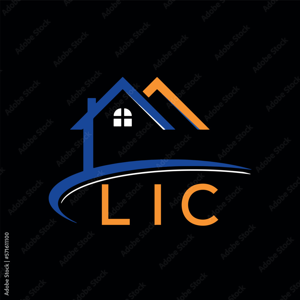 LIC house logo, letter logo. LIC blue image on black background and ...