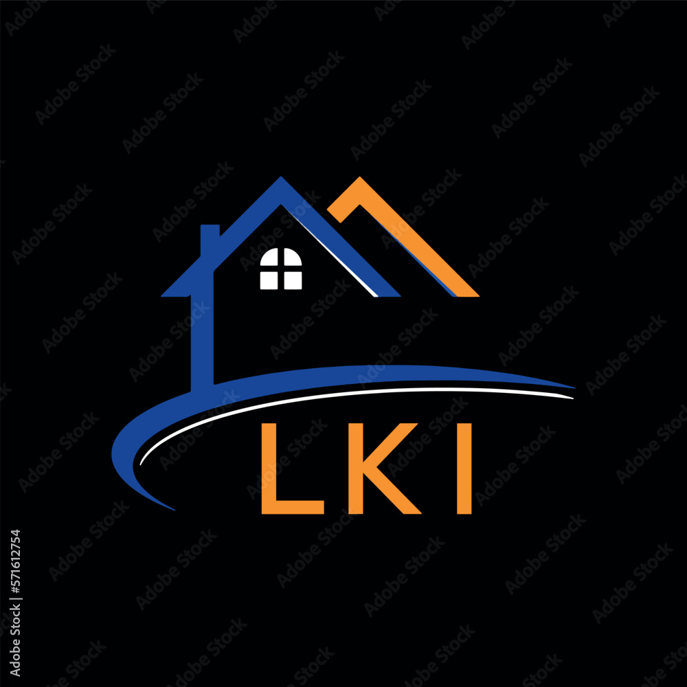 LKI house logo, letter logo. LKI blue image on black background and ...