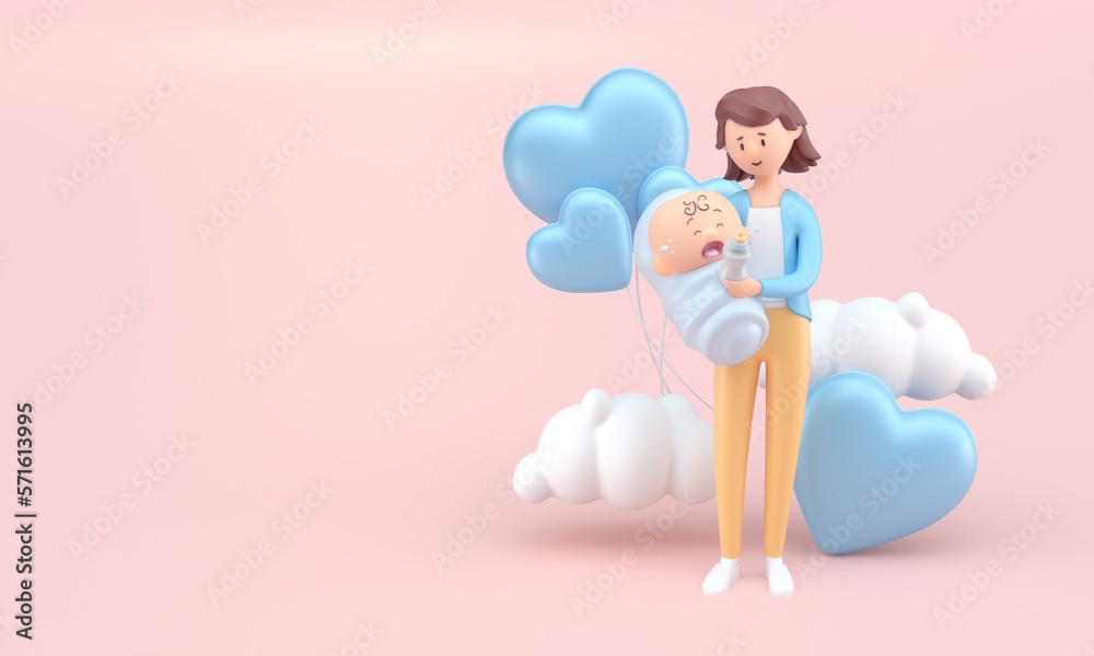 Crying Baby with her Mother. 3D Illustration Stock Illustration | Adobe ...