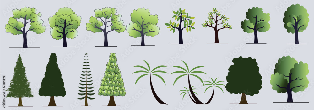 tree, tree set,Collection of realistic trees isolated on white ...