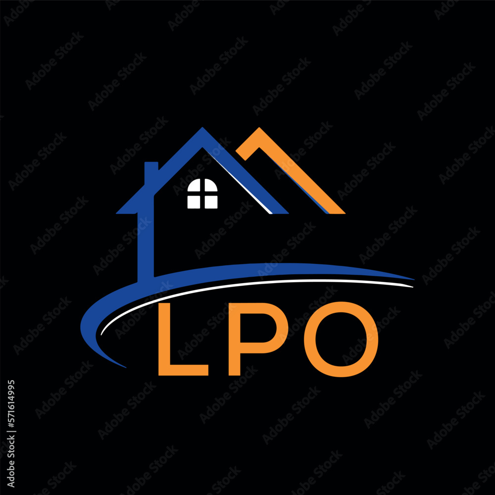 Vetor de LPO house logo, letter logo. LPO blue image on black ...