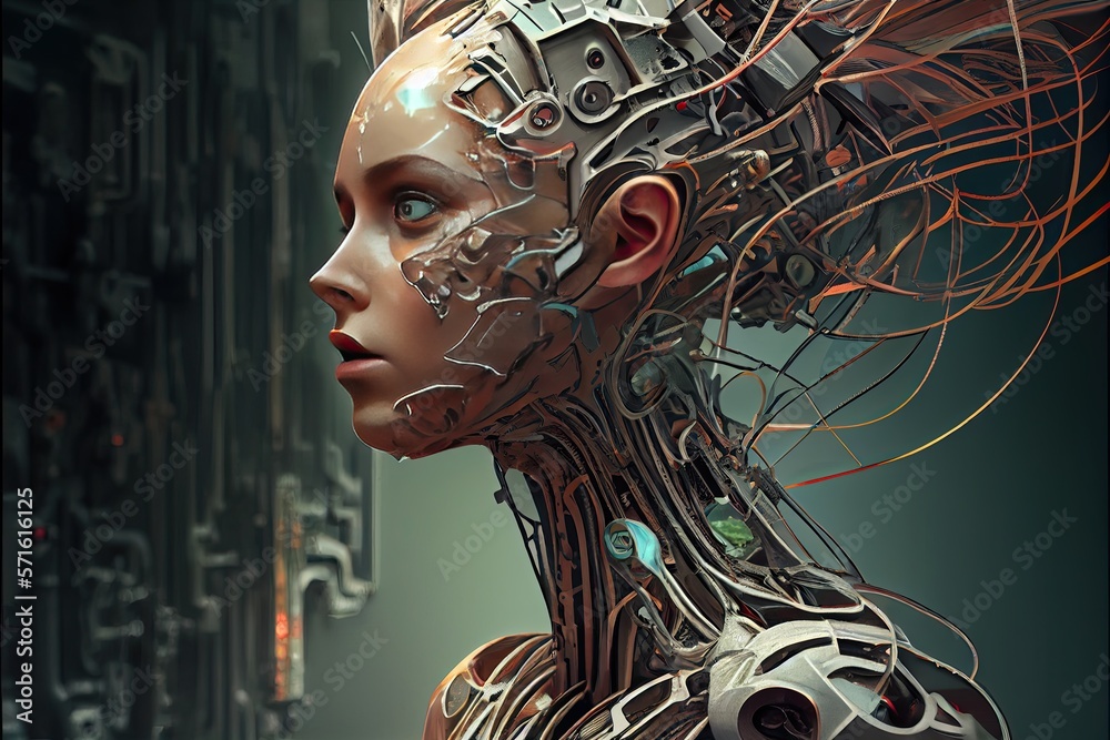 Human kind transformation in robot cyborg in future, robotic portrait ...