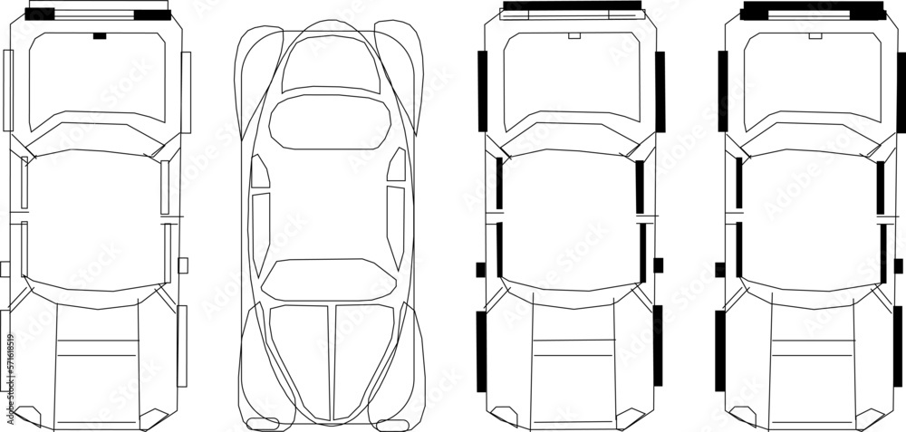 Top view car illustration vector sketch15.eps, Top view car ...