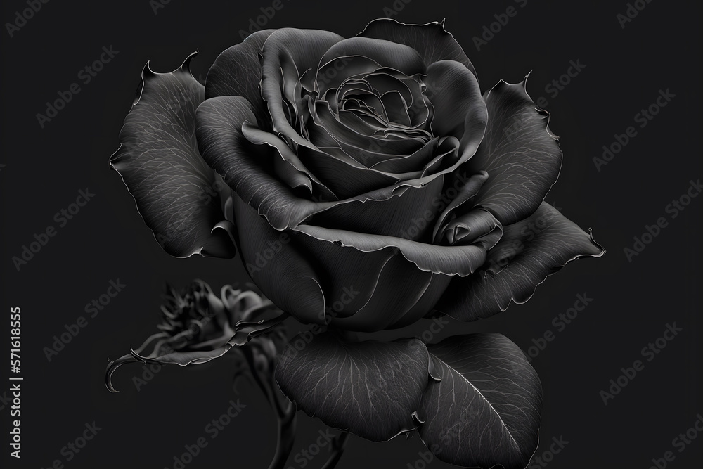 Black monochrome rose flower on deep dark background. blue and purple ...