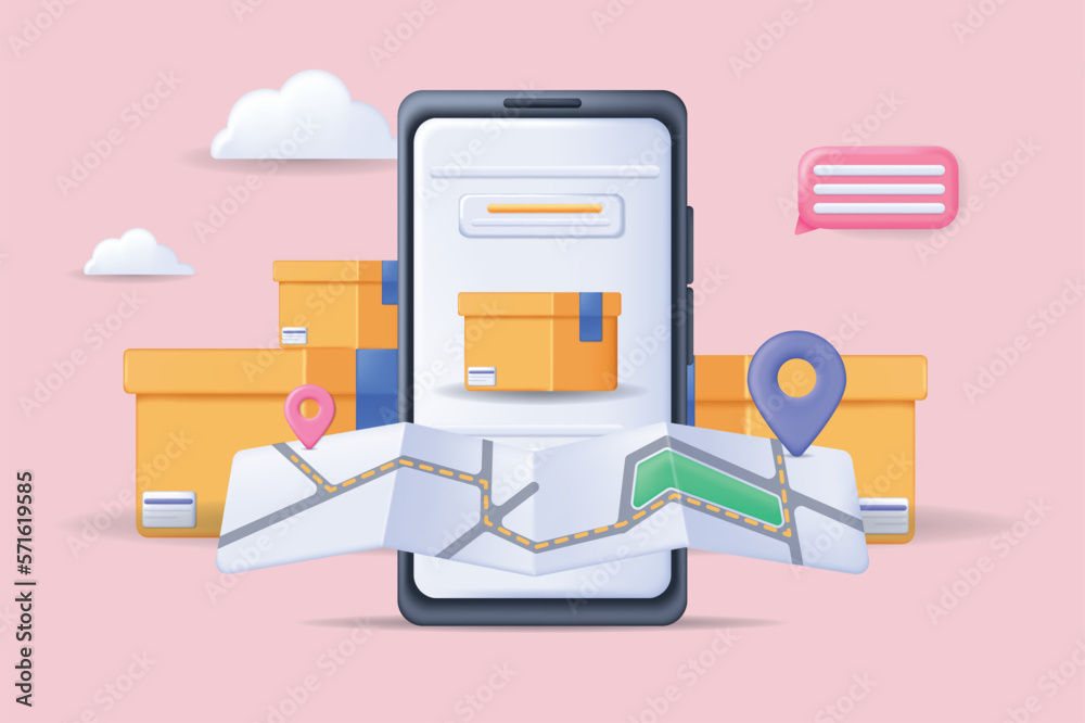Delivery tracking concept 3D illustration. Icon composition with parcel ...