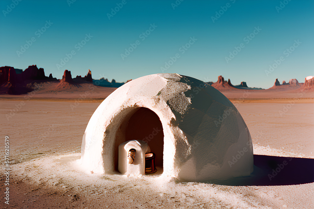 AI generated image of an igloo built in the middle of the desert. Stock ...