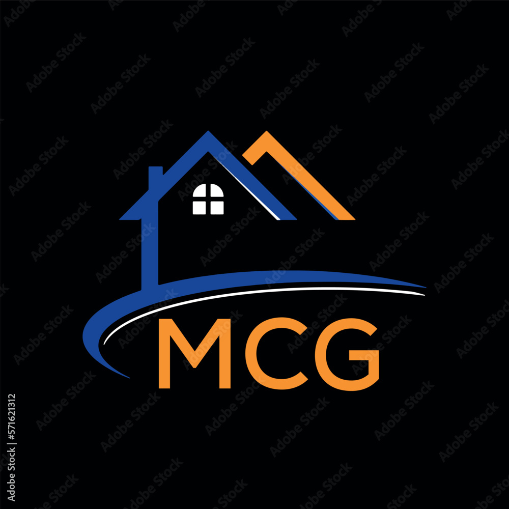 MCG house logo, letter logo. MCG blue image on black background and ...