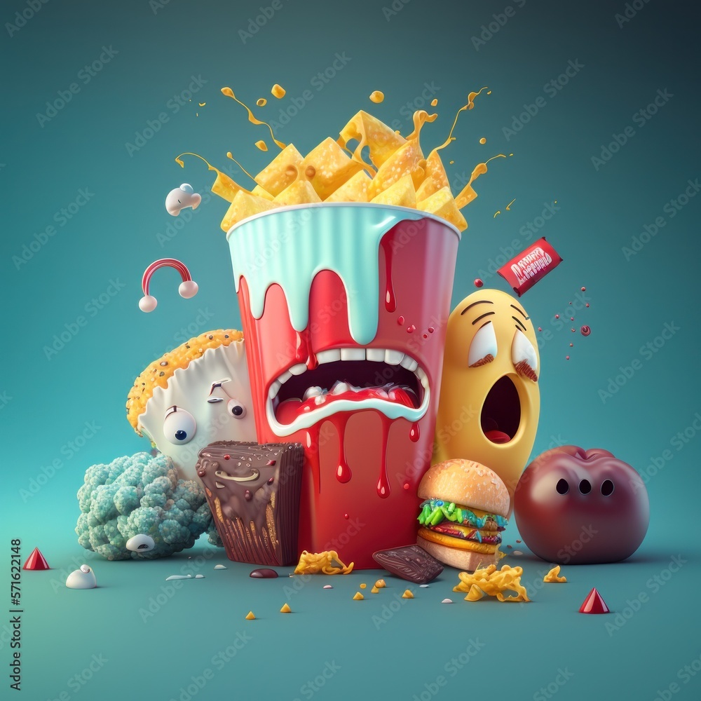 junk food. unhealthy food animated. generative ai Stock Illustration ...