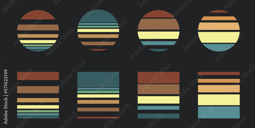 Vintage sunset collection in 70s 80s style. Regular and distressed ...