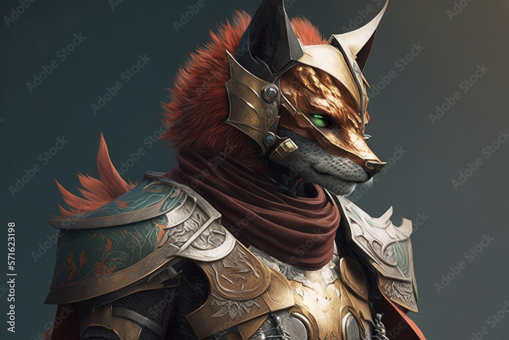 Illustration of a human like fox dressed as a dragon, complete with ...