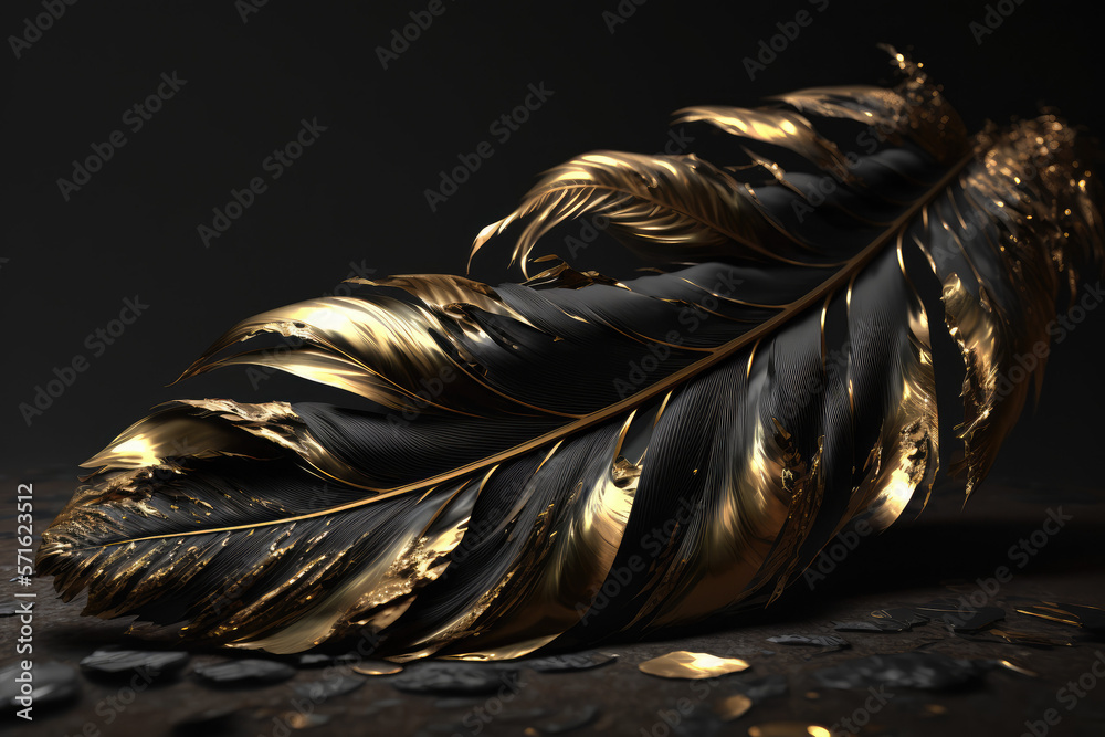 ultra realistic black marble feather with gold textures and dynamic ...
