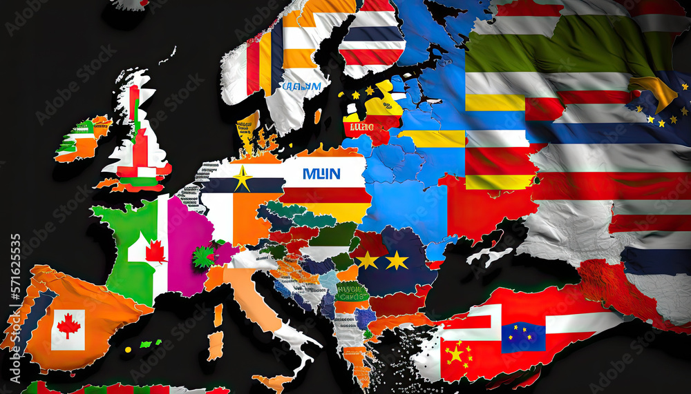 Map of Europe with countries flag colors - Generative AI Stock ...