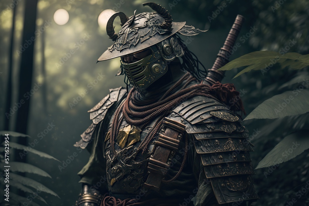 samurai fighter in Japanese armor and a Hidden face , holding a sword ...