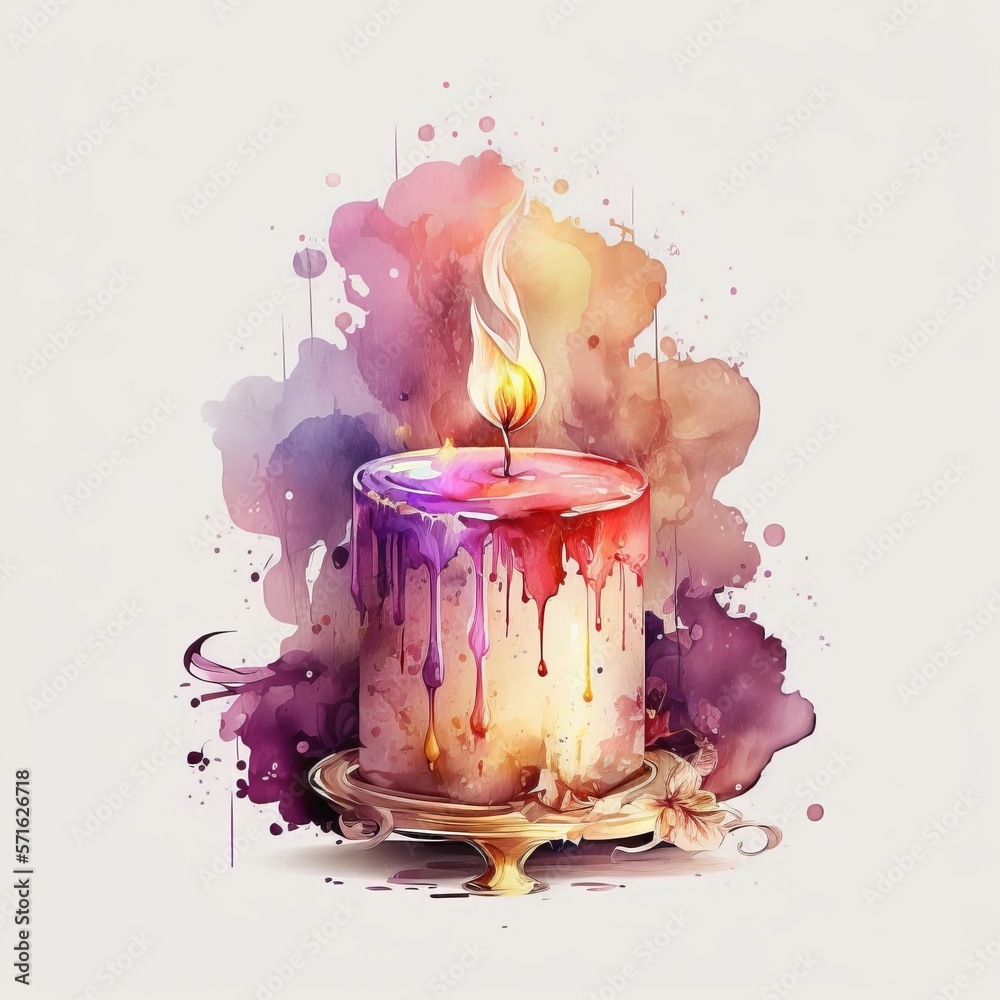 burning candle drawing with flowers paint watercolor Generative AI ...