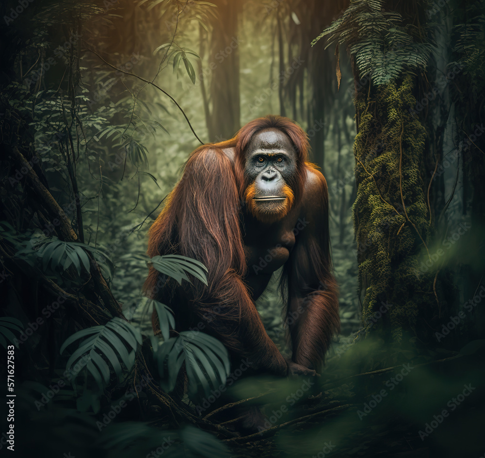 Photo & Art Print Orangutan monkey in the Rainforest or in the jungle ...