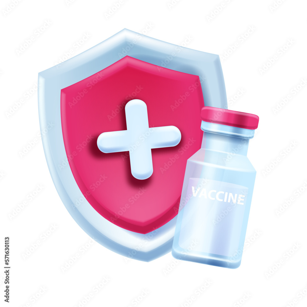 3D vaccine shield icon, medical antimicrobe injection pharmacy logo ...