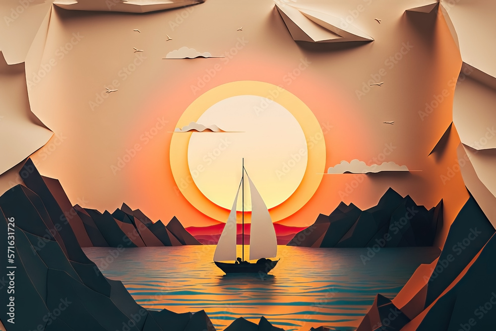 Paper art, abstract background with origami shapes. Paper waves, layers ...