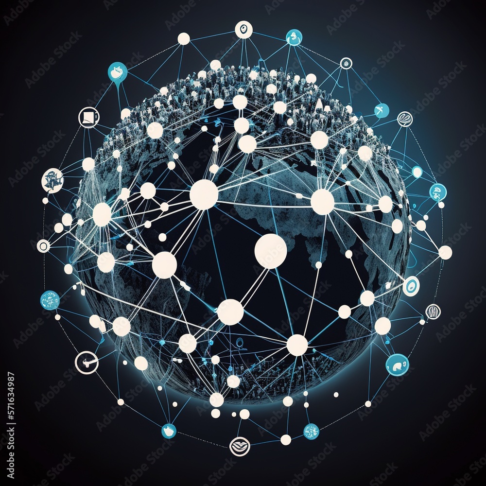 Blockchain technology futuristic hud background featuring a world map ...
