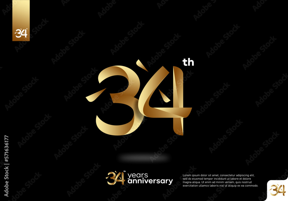 Number 34 gold logo icon design, 34th birthday logo number, 34th ...