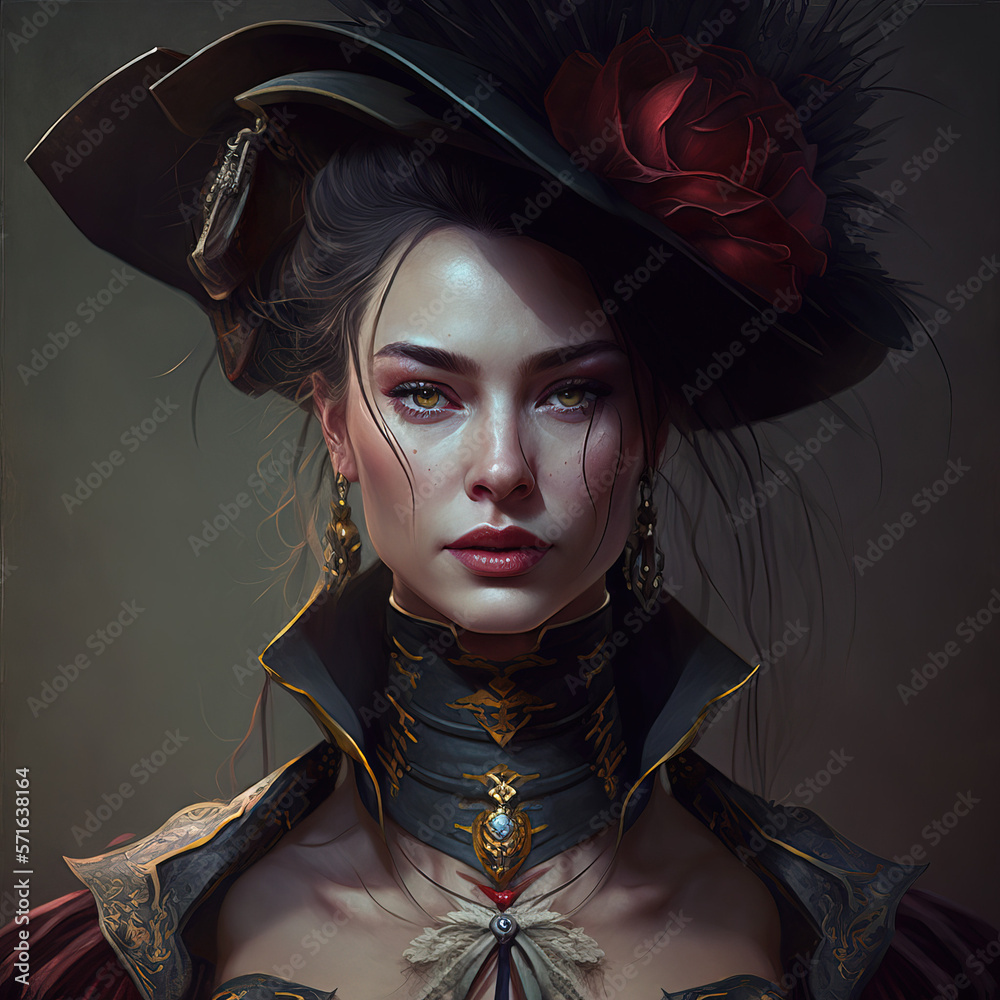 Charming character illustration of a Victorian girl in a dress with a ...