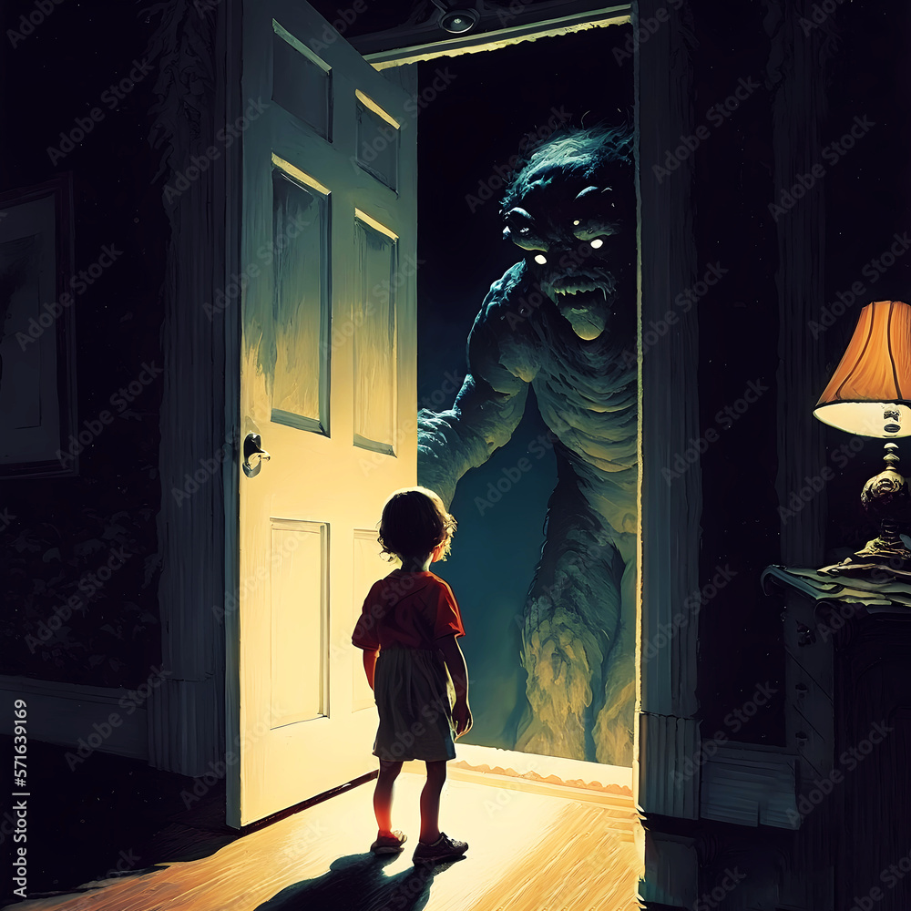 Little Child Stands by the Door, Gazing at a Monstrous Creature ...