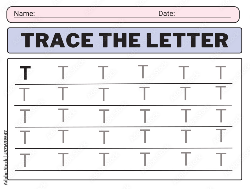 Alphabet letters tracing worksheet with all alphabet letter T. Basic ...