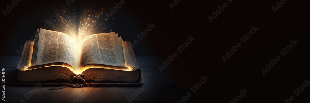 Shining Holy Bible - Ancient Book banner, illuminated message ...