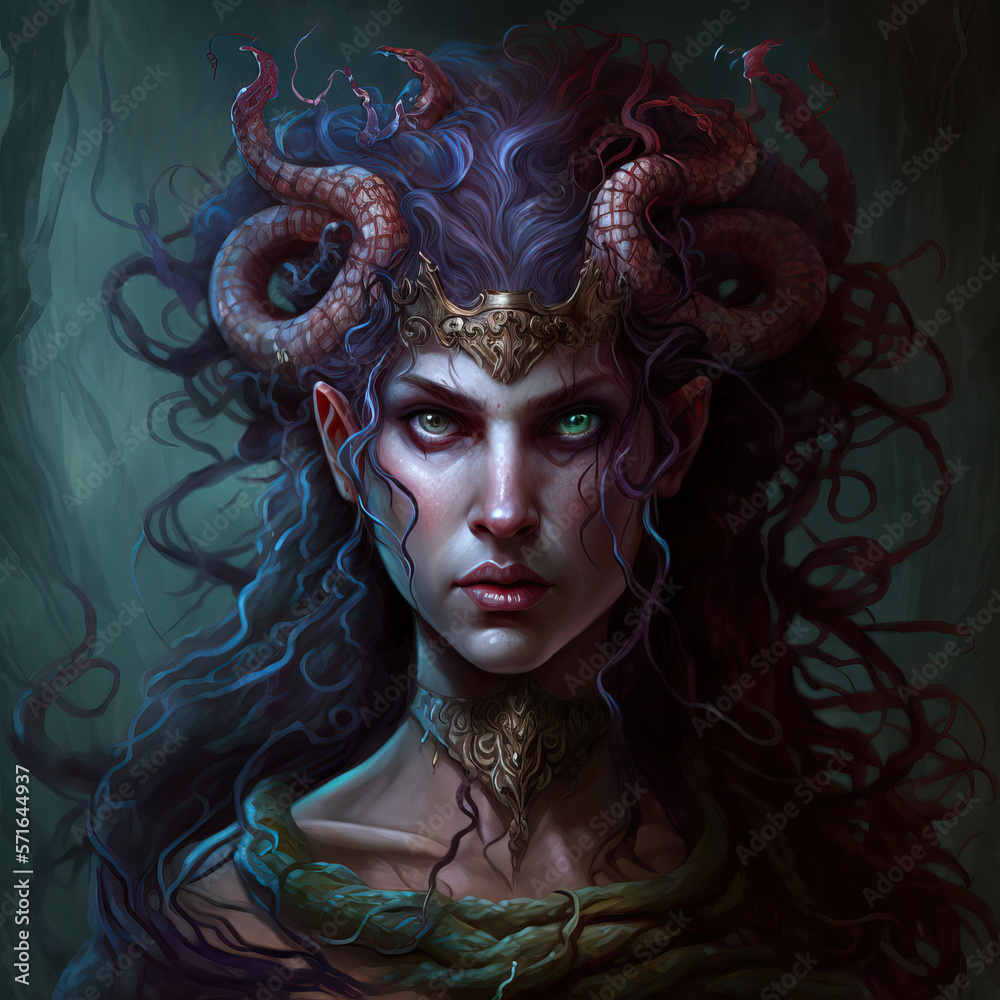 "Stone Gaze: A Female Medusa's Dazzling DnD Front Portrait Fantasy ...