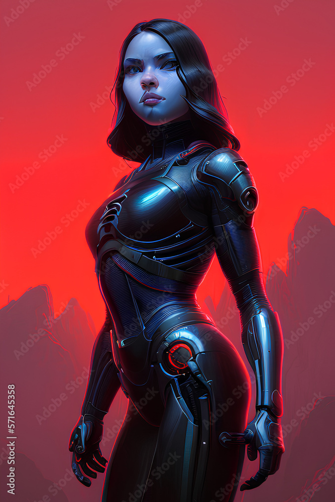 Futuristic Female Cyber Human Cyborg Standing Dynamic Pose With Firm ...