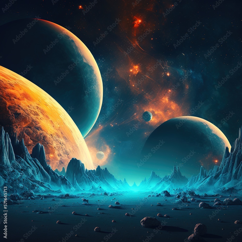Space planets background. Distant planescape in cosmos with exoplanets ...