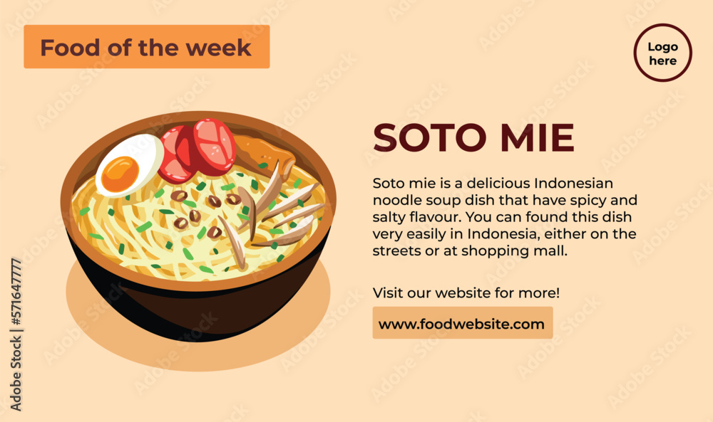Soto mie with cartoon vector illustration with descriptive texts for ...