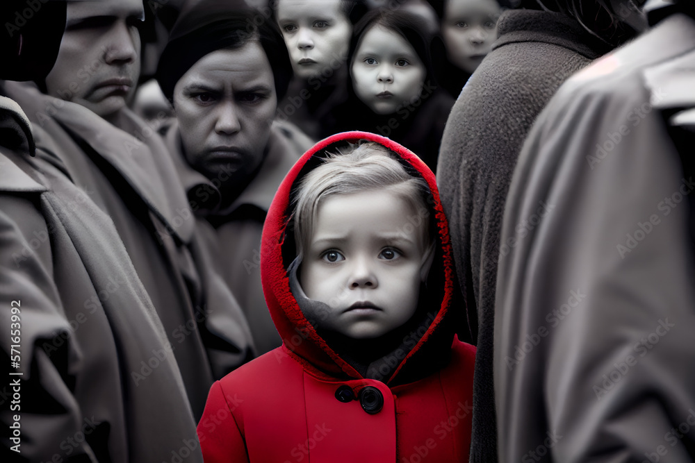 Colorful childhood series, little girl lost in the crowd, Generative AI ...