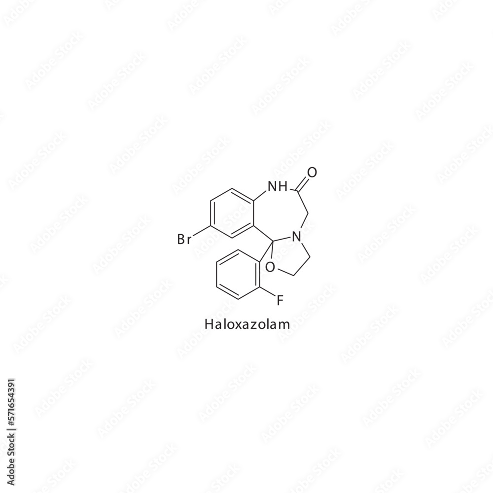Haloxazolam flat skeletal molecular structure Benzodiazepine drug used ...
